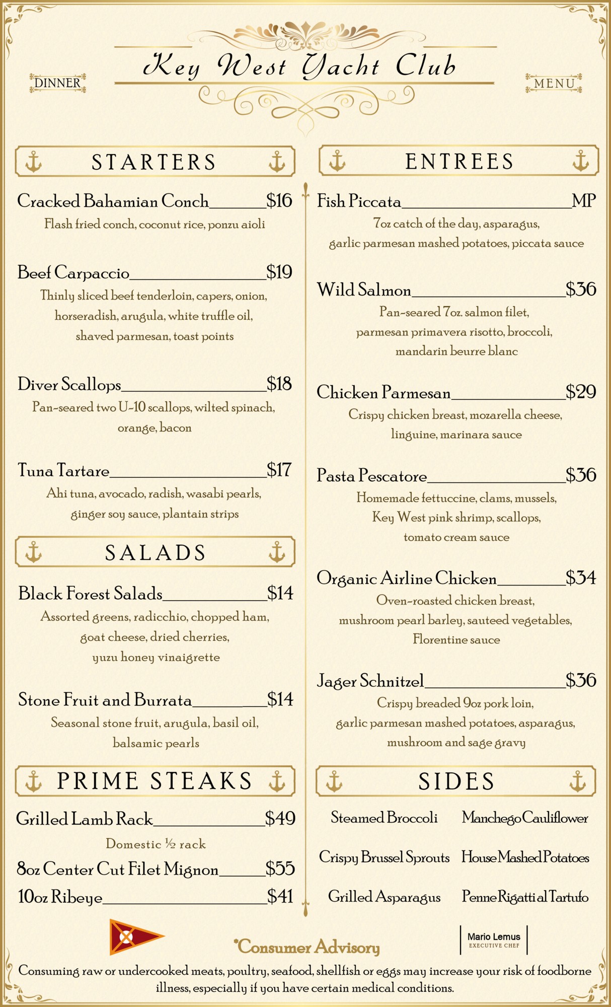 Dinner Menu - Key West Yacht Club