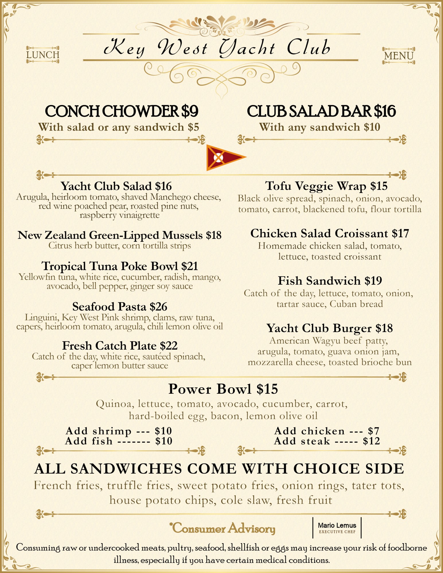 Lunch Menu - Key West Yacht Club