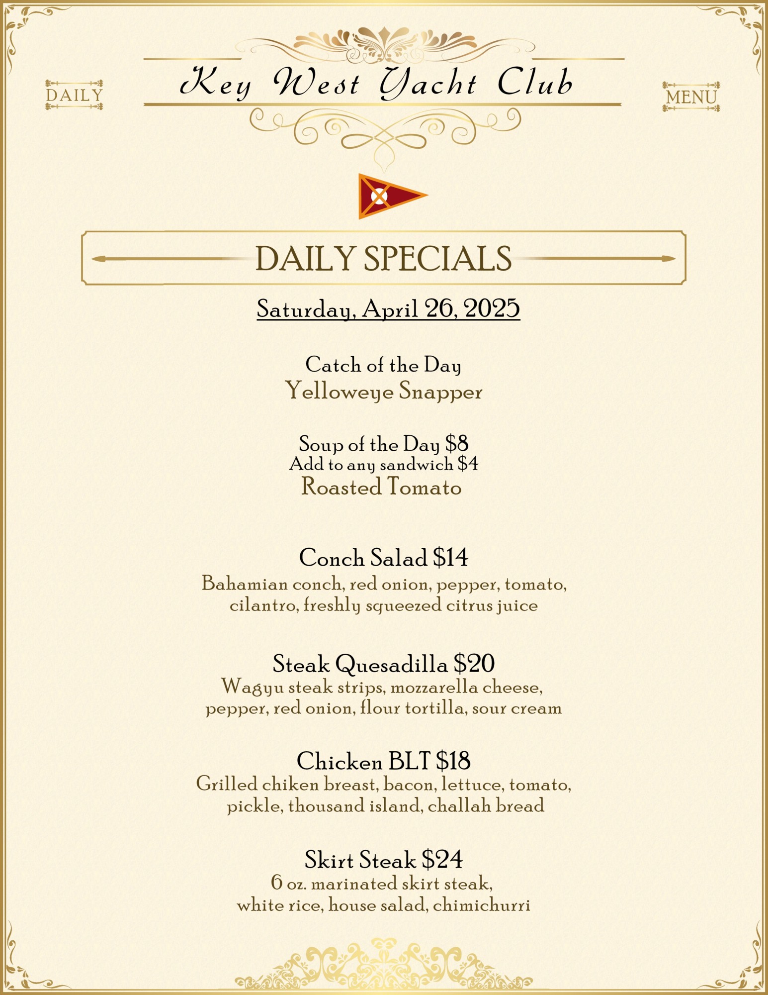 Lunch Menu - Key West Yacht Club
