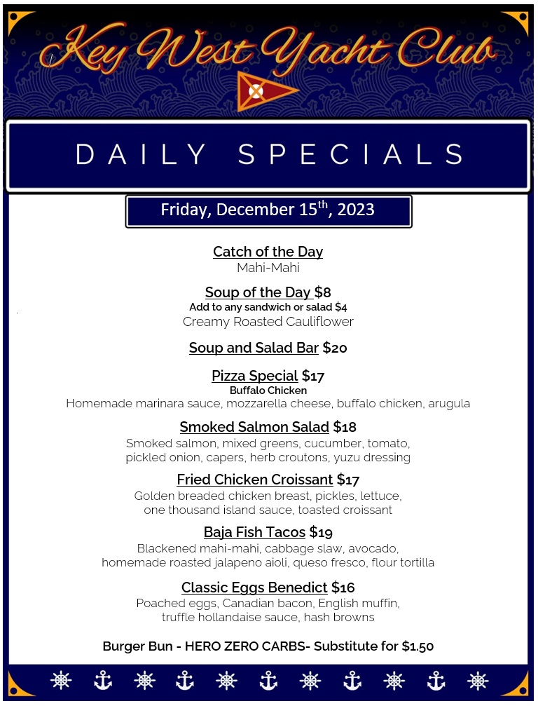 Lunch Menu - Key West Yacht Club